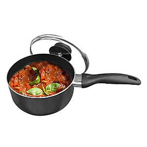 Bene Casa - Non-Stick Aluminum Saucepan with Lid - 2 Qt. Capacity - Oven and Dishwasher Safe - Cool Touch Handle