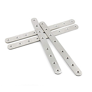 4 Pack Flat Mending Plate for Wood,ULIFESTAR Stainless Steel Straight Brackets 250mm / 10" Length 8 Screw Hole Flat Repair Fixing Wood Brace Joining Plates Connector with Fixing Screws