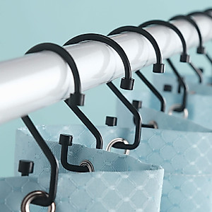 Goowin Shower Curtain Hooks, 12 Pcs S Shape Shower Curtain Rings, Rustproof Black Shower Curtain Rings, Multi-Functional Shower Hooks for Shower Curtain, Kitchen Utensils, Clothing, Towels, Black