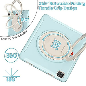 BATYUE iPad Pro 12.9 Case - Rugged Protective Case for iPad Pro 12.9-inch 6th/ 5th/ 4th/ 3rd Generation 2022/2021/ 2020/2018, iPad Pro 12.9 Cover with Pencil Holder/ 360° Swivel Stand - Frozen Blue