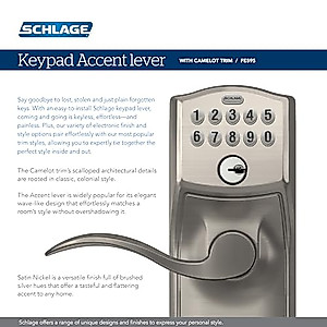 SCHLAGE FE595 CAM 619 ACC Camelot Keypad Entry with Flex-Lock and Accent Levers, Satin Nickel