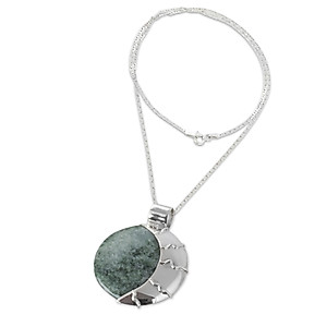 NOVICA Artisan Handmade Jade Pendant Necklace Light Dark Green Reversible Silver Sterling Guatemala Sun Moon Gemstone [necklace Length 18 in L Necklace Width 2 mm W Pendant(s) 1.7 in L x 1.3 in W x 0]