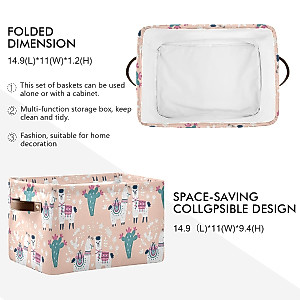Cute Lama Cactus Dog Toy Baskets Canvas Fabric Collapsible Organizer Basket for Storage Bin for Kids Room Toy Organizer Home Baby Hamper 2 Pieces