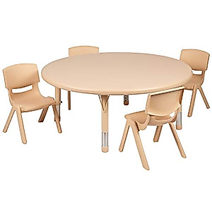 Flash Furniture Emmy 45" Round Natural Plastic Height Adjustable Activity Table Set with 4 Chairs