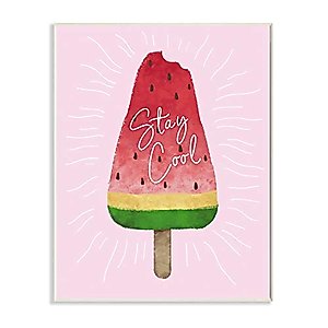 Stupell Industries Stay Cool Watermelon Ice Cream Pink Red Kids Nursery, Design by Artist Ziwei Li Wall Art, 10 x 15, Wood Plaque