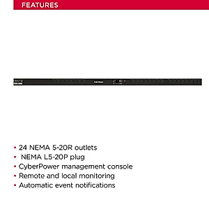 CyberPower PDU41101 Switched PDU, 100-120V, 20A (Derated to 16A), 24 Outlets, 0U Rackmount