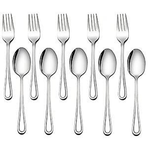 LIANYU 10-Piece Children Silverware Set, Kids Forks and Spoons Silverware Set, Stainless Steel Toddler Utensils Flatware Set, Child Cutlery Set for Home Preschools, Dishwasher Safe