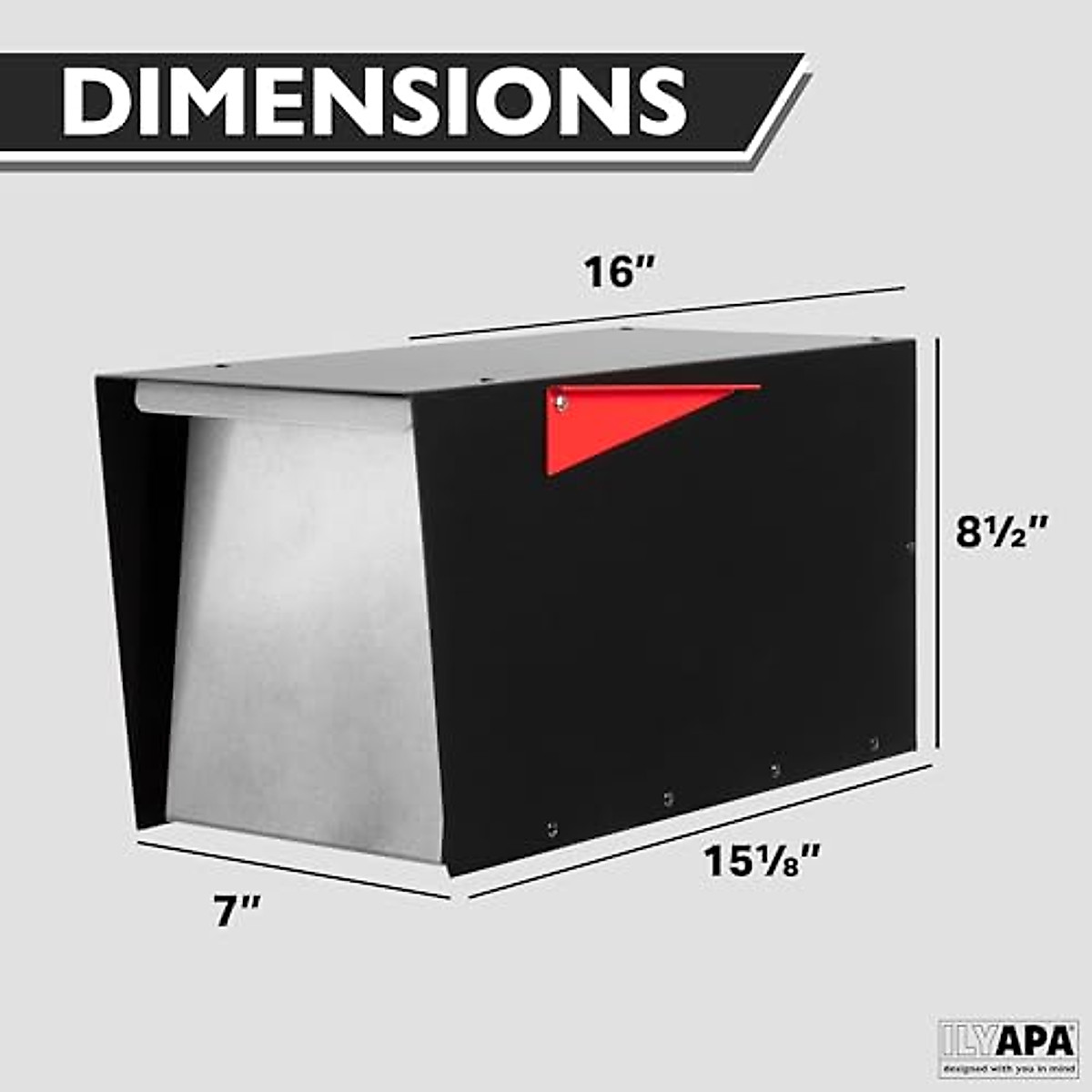 Ilyapa Modern Mailbox, Ready for Post Mount - Black Powder Coated Steel Heavy Duty Curbside Welded Large Mailbox, All Weather Durable, Corrosion Resistant, Stainless Steel Hinges, Magnetic Door