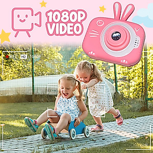 Vasttron Kids Camera for Girls Boys 3-12 Years Old Selfie Children Camera Infant Toys Bunny 1080P HD Digital Video Camera for Toddler Christmas Easter Birthday Gifts with 32GB SD Card