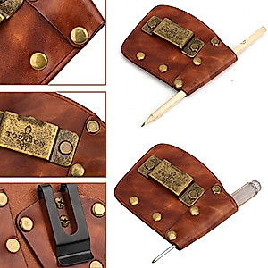 TOURBON Leather Clip on Tape Measure Holder Measuring Tape Holster with Pencil Pouch
