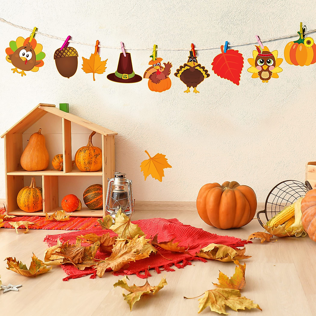 Joy Bang Fall Bulletin Board Decorations, 50 Pcs Autumn Fall Cutouts Pumpkin Leaves Turkey Cutouts for Classroom School Thanksgiving Bulletin Board Decorations Decor
