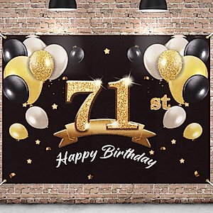 PAKBOOM Happy 71st Birthday Banner Backdrop - 71 Birthday Party Decorations Supplies for Men - Black Gold 4 x 6ft