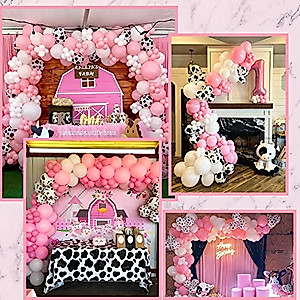 137PCS Cow Balloon Garland Arch Kit with Pink White Cow Print Balloons for CowBoy CowGirl Themed Party Baby Shower Farm Birthday Party Decorations