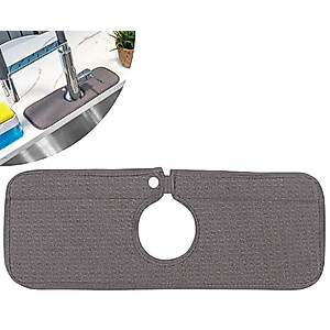 S&T INC. Microfiber Kitchen Faucet Sink Mat Drip and Splash Catcher with Snap Fastener, Absorbent and Reversible, 15 Inch x 5.5 Inch, Charcoal Grey