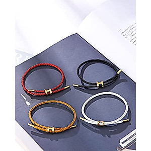 AIMADE Bracelets for Women Girls Adjustable Charm Bracelet, 18k Gold-plated Buckle Design Titanium Steel Wire Rope Women's Gift Jewelry (white)