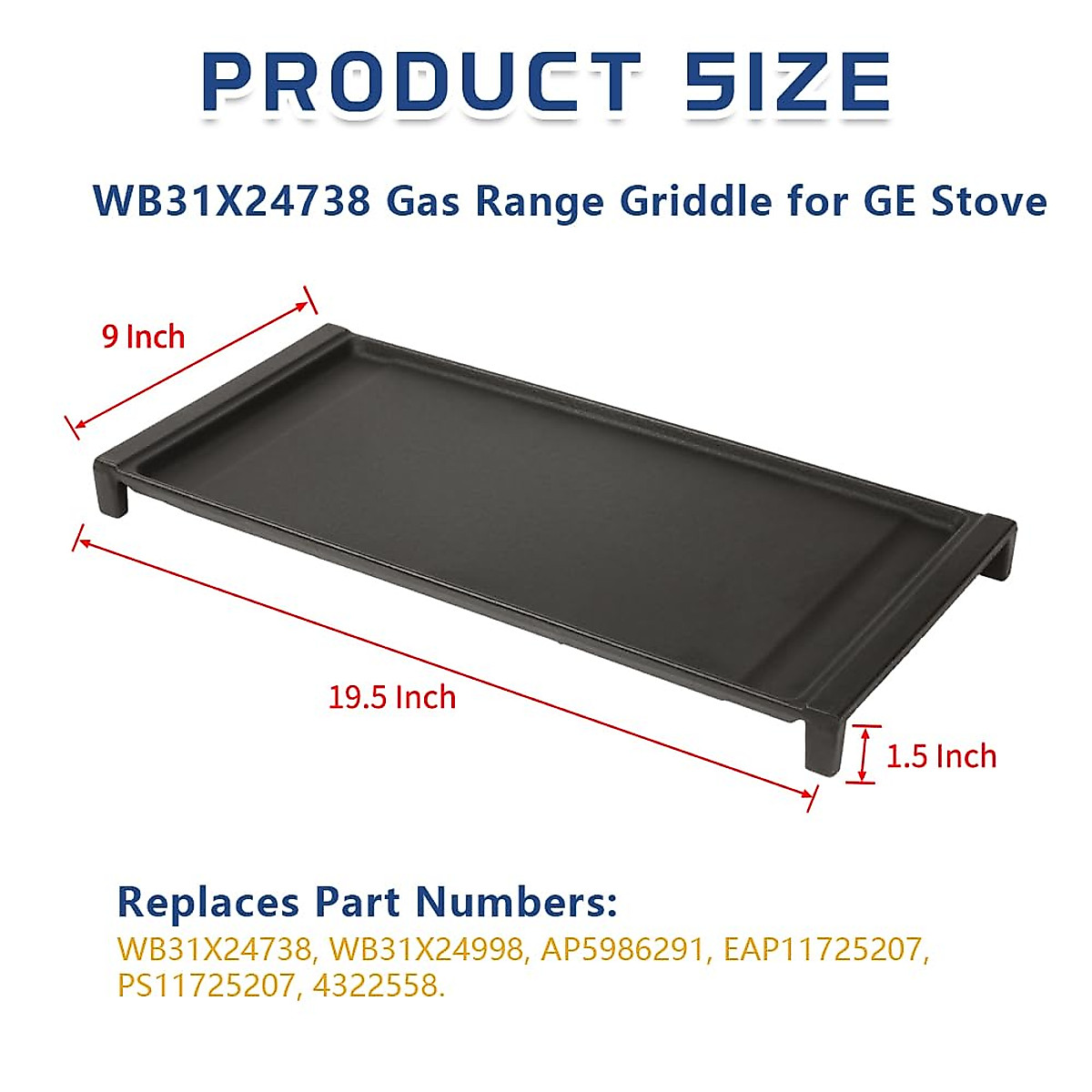 [Upgraded] WB31X24738 Gas Range Griddle, Griddle Plate Replacement Part fit for GE Stove, Cast Iron Center Griddle, Replaces WB31X24998