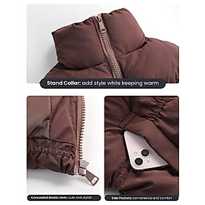 UANEO Womens Cropped Puffer Vest Zip Up Stand Collar Sleeveless Padded Cropped Vest (Brown-M)