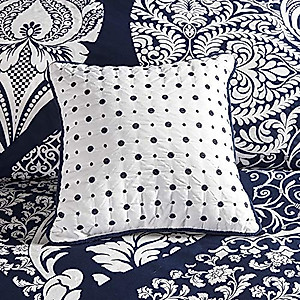 Madison Park Vienna Cotton Poly Blend Duvet Set - Classic Traditional Design, Cozy All Season Comforter Cover, Matching Shams, Decorative Pillows Vienna, King/Cal King(104"x92"), Indigo 6 Piece