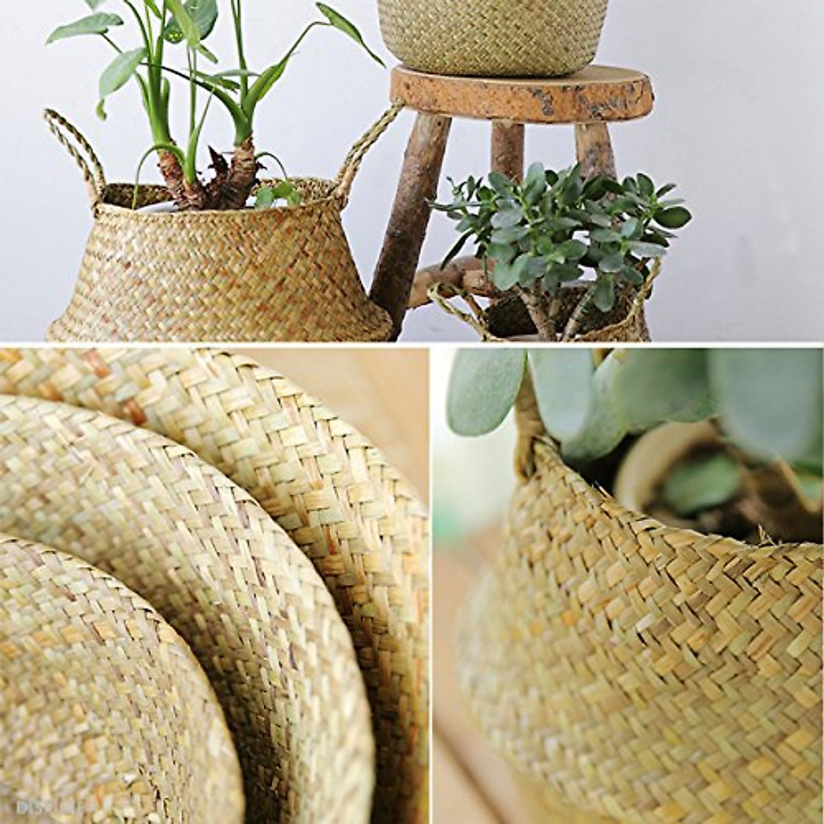 Natural Craft Extra Large Size(16x16x15 inches) Seagrass Belly Basket for Storage, Laundry, Picnic and Woven Straw Beach Bag - Plant Pots Cover Indoor Decorative