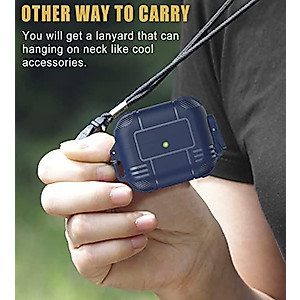 Wonjury for Airpods Pro Case Cover for Men with Lock, Military Armor Series Full-Body AirPod Pro Case with Keychain Cool Air Pod Pro Shockproof Protective Case for AirPods Pro 2019, Spring Lock Blue
