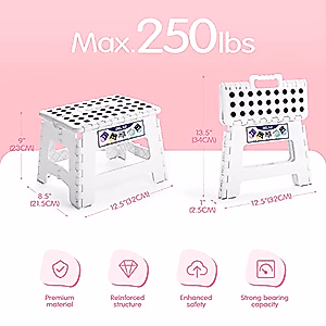 Delxo 9” Folding Step Stool in White,1 Pack Premium Heavy Duty Foldable Stool for Kids,Portable Collapsible Plastic Step Stool,Non Slip Folding Stools for Kitchen Bathroom Bedroom