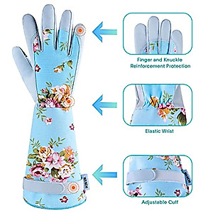 WANCHI Long Garden Gloves for Women Gardening Gloves Thorn Proof Rose Pruning Gloves Women's Light Protective Work Gloves for Yard & Outdoor Work Blue Small