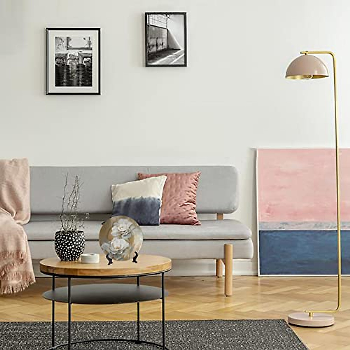 White and Gold Painting Decorative Plate Festival Gift Round Ceramic Plate for Living Room Bedroom Hallway Console Side Table Decor - 7 inches