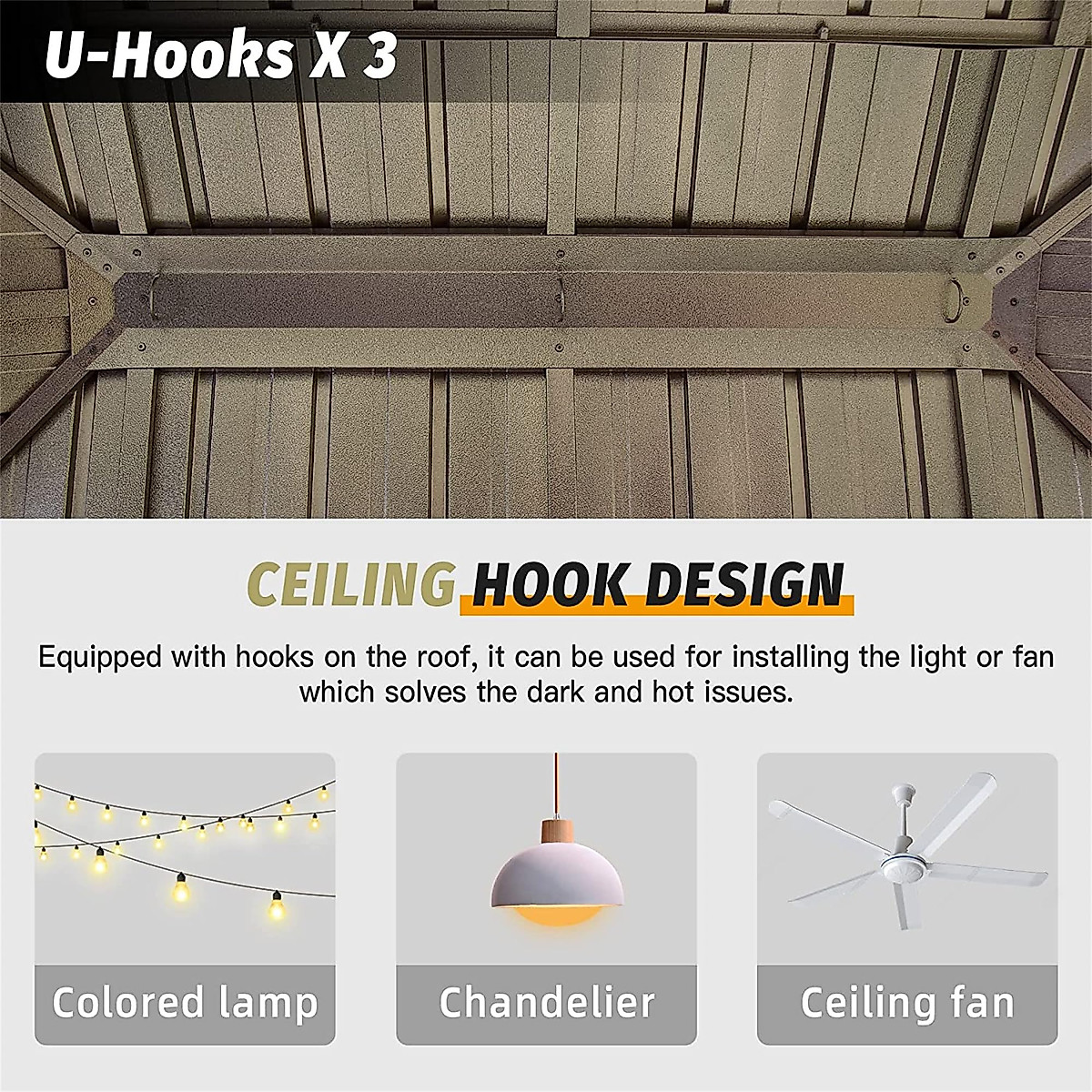 DHPM Outdoor Living 12’x18’ Hardtop Gazebo, Wooden Coated Aluminum Frame Canopy with Galvanized Steel Double Roof, Outdoor Permanent Metal Pavilion with Curtains and Netting for Patio, Deck and Lawn