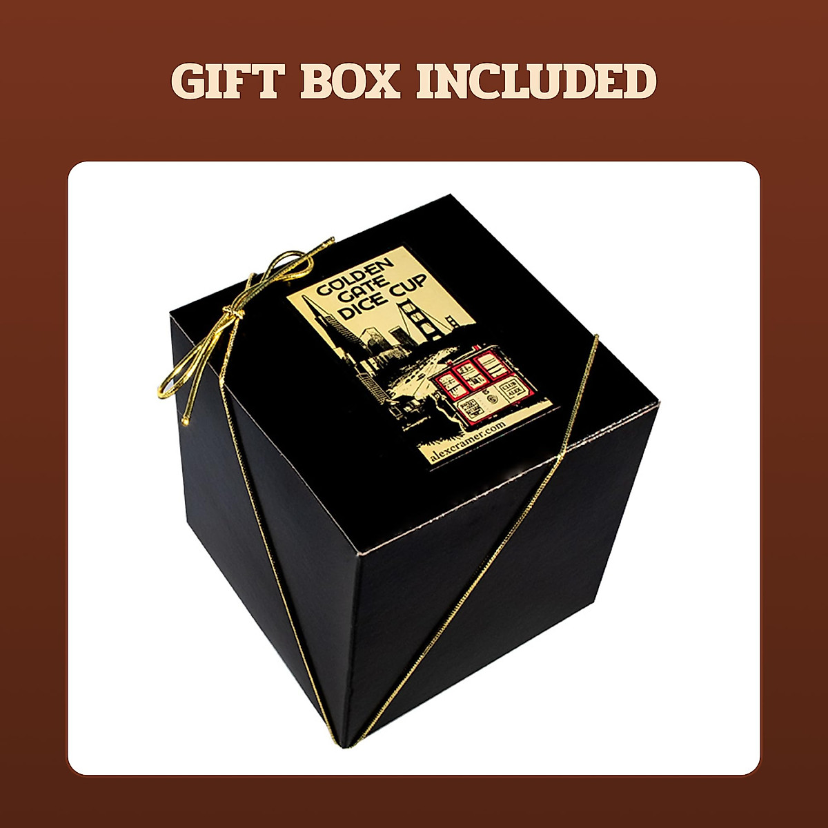 Alex Cramer Golden Gate Dice Shaker Cup Set - 5 White Dice, Drawstring Pouch & Book of Dice Games (Liar’s Dice) Included - Leather Dice Cup - Quiet Shaking.