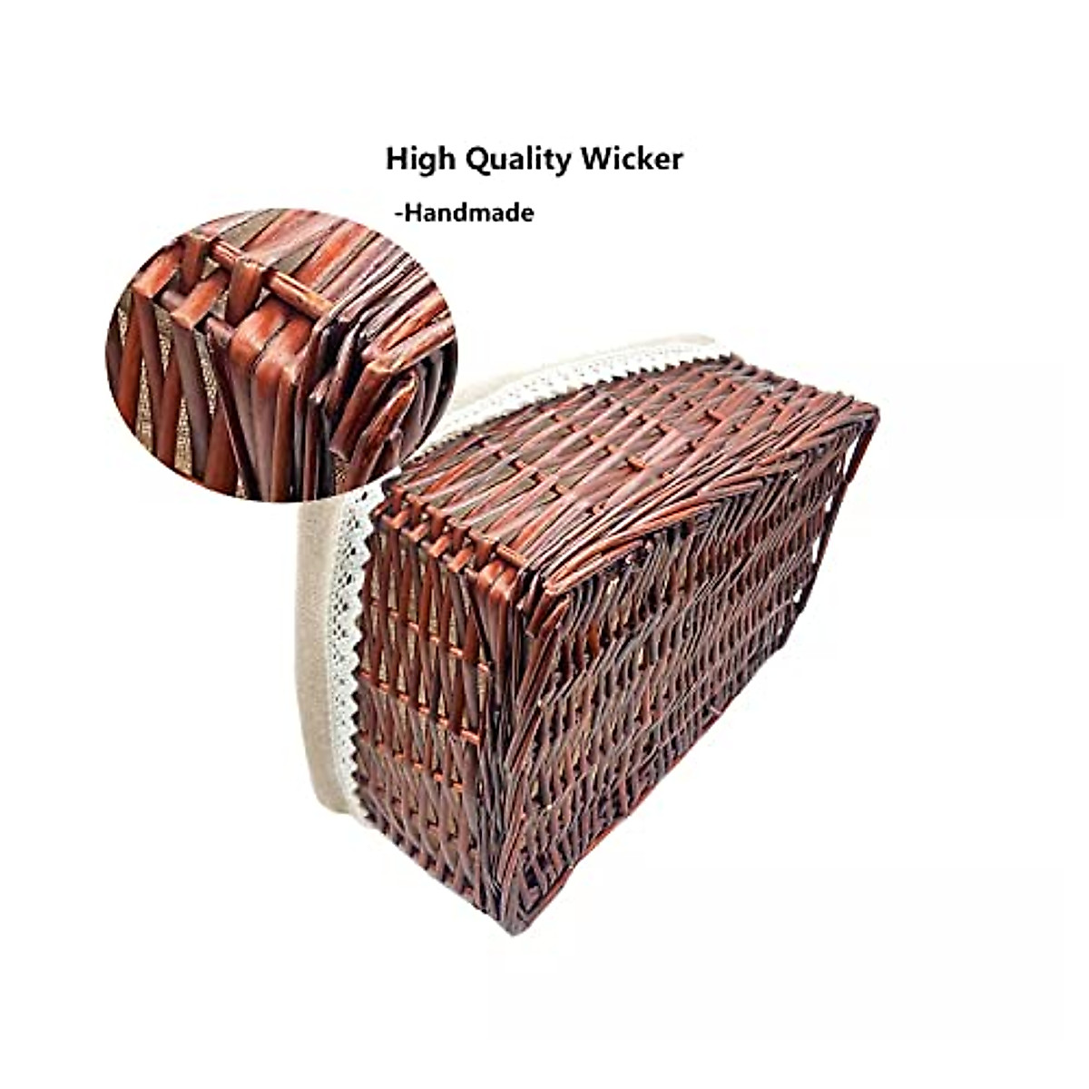 Handmade Wicker Storage Baskets Set, Shelf Baskets Woven Decorative Storage Bins Baskets Organizing Baskets, Nesting Baskets with Linings for Home (Brown)