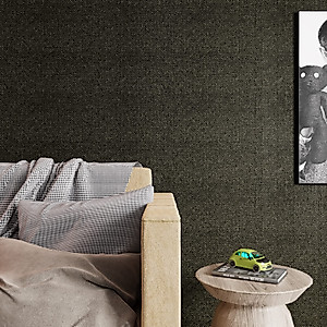 CRE8TIVE 24"x118" Black Gold Grasscloth Textured Wallpaper - Stick and Peel Fabric Linen Herringbone Removable Wallpaper - Self Adhesive Metallic Black Contact Paper for Bedroom Cabinets Walls