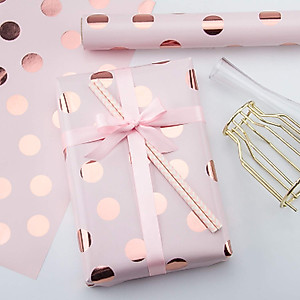 WRAPAHOLIC Wrapping Paper Roll - Pink Color with Rose Gold Foil Polka Dots Design for Birthday, Holiday, Wedding, Baby Shower Wrap - 30 inch x 16.5 feet