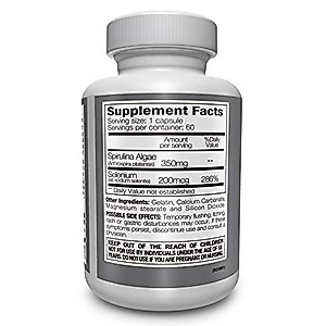 Boost Concentration, Memory and Energy with Premium Selenium + Spirulina - Premium Antioxidant Supplement for Brain Function - 120 Day Supply (120 Capsules) - (2-Pack)