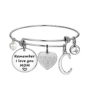 Ursteel Gifts for Mom, Letter C Initial Bracelets Mom Birthday Gifts from Daughters Best Mom Gifts Remember I Love You MOM Charm Bracelets Mothers Day for Mom Birthday Gifts for Mom