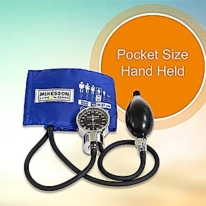 McKesson LUMEON Professional Aneroid Sphygmomanometer, Blood Pressure with Cuff, Pocket Size, Royal Blue, Adult Small, 1 Count