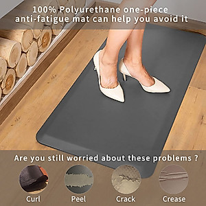 Thick Anti Fatigue Comfort Mat for Standing Desks, Non-Slip Standing Kitchen Mat, Waterproof Floor Mat, Commercial Pads for Offices, Home, Garages(Grey)…