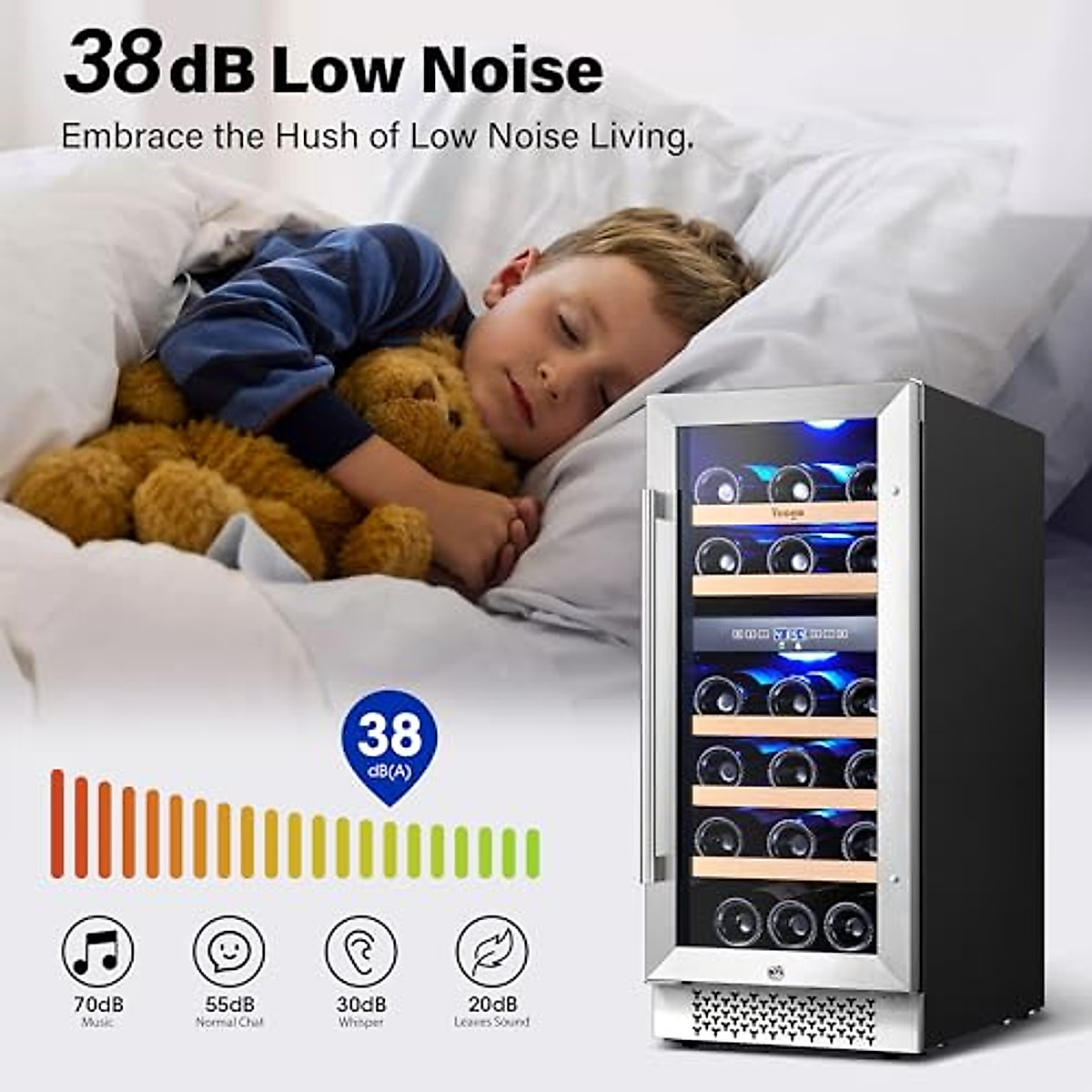 Yeego 18 Inch Wine Cooler, 20 Bottle Dual Zone Wine Refrigerator with Stainless Steel Tempered Glass Door,Memory Function, Fit Champagne Bottles, Wine Fridge Freestanding and Built-in