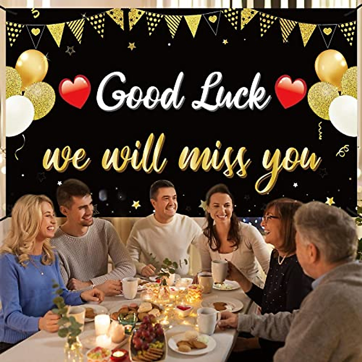 Pimvimcim Going Away Party Decorations We Will Miss You Good Luck Banner, Black Gold Farewell Backdrop Party Supplies, Goodbye Coworker Retirement Graduation Moving Away Poster Decor