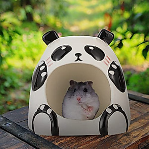 VILLCASE Small Animal Ceramic Critter Bath Hamster Hideout Pet House Panda Shape Hamster Hut Cave Summer Cool Chinchilla Nest Pet Habitat Cage for Dwarf Hamsters Gerbils
