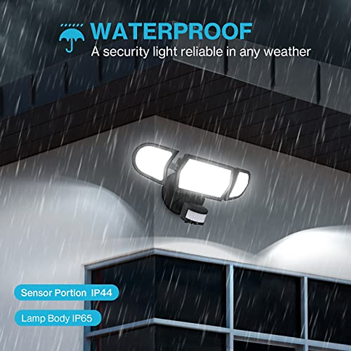 Olafus 80W Flood Lights Outdoor Motion Sensor Light, LED Security Light IP65 Waterproof, 7300LM Motion Activated Light, 3 Head LED Flood Light, 6500K PIR Sensor Lighting for Garage Yard Porch Patio