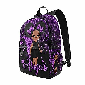 MyPupSocks Customized School Bag Afro Princess Backpack for Son from Dad, Purple Multipurpose Laptop Backpack Bookbag for Back School Gifts