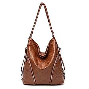 HARRELSA Large Convertible Bag Soft Leather Backpack Convert Strap Shoulder Bag for Women Big Hobo Handbag (Brown)