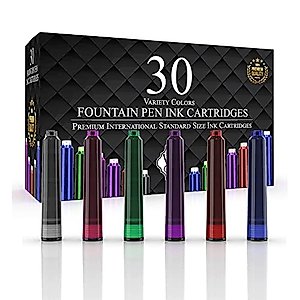 Wordsworth & Black Fountain Pen Ink Refills - SET OF 30 ASSORTED COLORS Ink Cartridges - International Standard Size - Length Appr 2.04 Inch - Base Diameter Appr 0.24 Inch - Disposable and Generic
