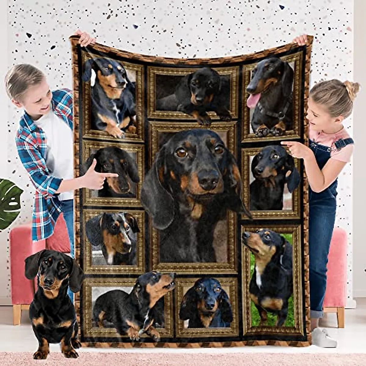 Soft Fuzzy Dachshund Throw Blanket for Kids Boys Girls, Dachshund Dog Print Plush Gift for Dog Lover, 40x50 inch