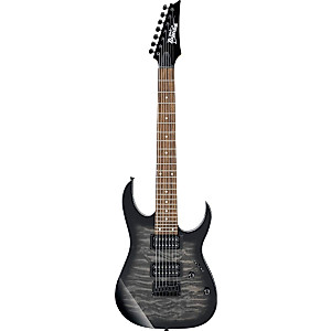 Ibanez GRG 7 String Solid-Body Electric Guitar, Right, Transparent Black Sunburst, Full (GRG7221QATKS)