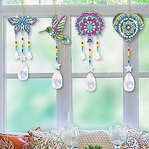 6 Pcs Diamond Painting Suncatcher, Double Sided 3D Diamond Painting Wind Chime Paint by Number, Diamond Painting Hanging Ornaments for Adults Kids Home Garden