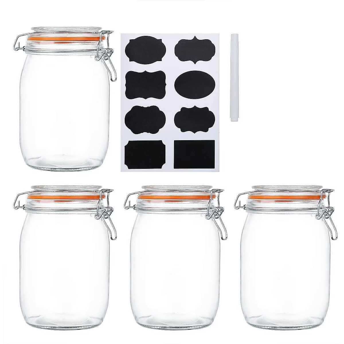 Encheng 32 oz Glass Jars With Airtight Lids And Leak Proof Rubber Gasket,Wide Mouth Mason Jars With Hinged Lids For Kitchen Canisters 1000ml, Glass Storage Containers 4 Pack
