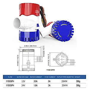 12V Bilge Pump 1100GPH New Electric Water Pump for Boats Accessories Marin,Submersible Boat Water Pump