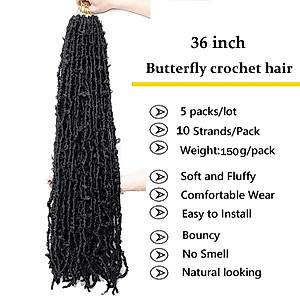LMZIM 36 Inch Butterfly Locs Crochet Hair 5 Packs Long Distressed Soft Faux Locs, Crochet Braids Locs for Black Women