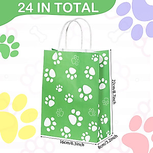 Capoda 24 Pcs Dog Print Bags with Handle Paw 8.7 x 6.3 x 3.2 Inch Paper Gift Bags Red Green Yellow Blue Cat Paw Candy Bags Puppy Dog Shopping Bags Bulk for Dog Cat Birthday Pet Party Favor Supplies